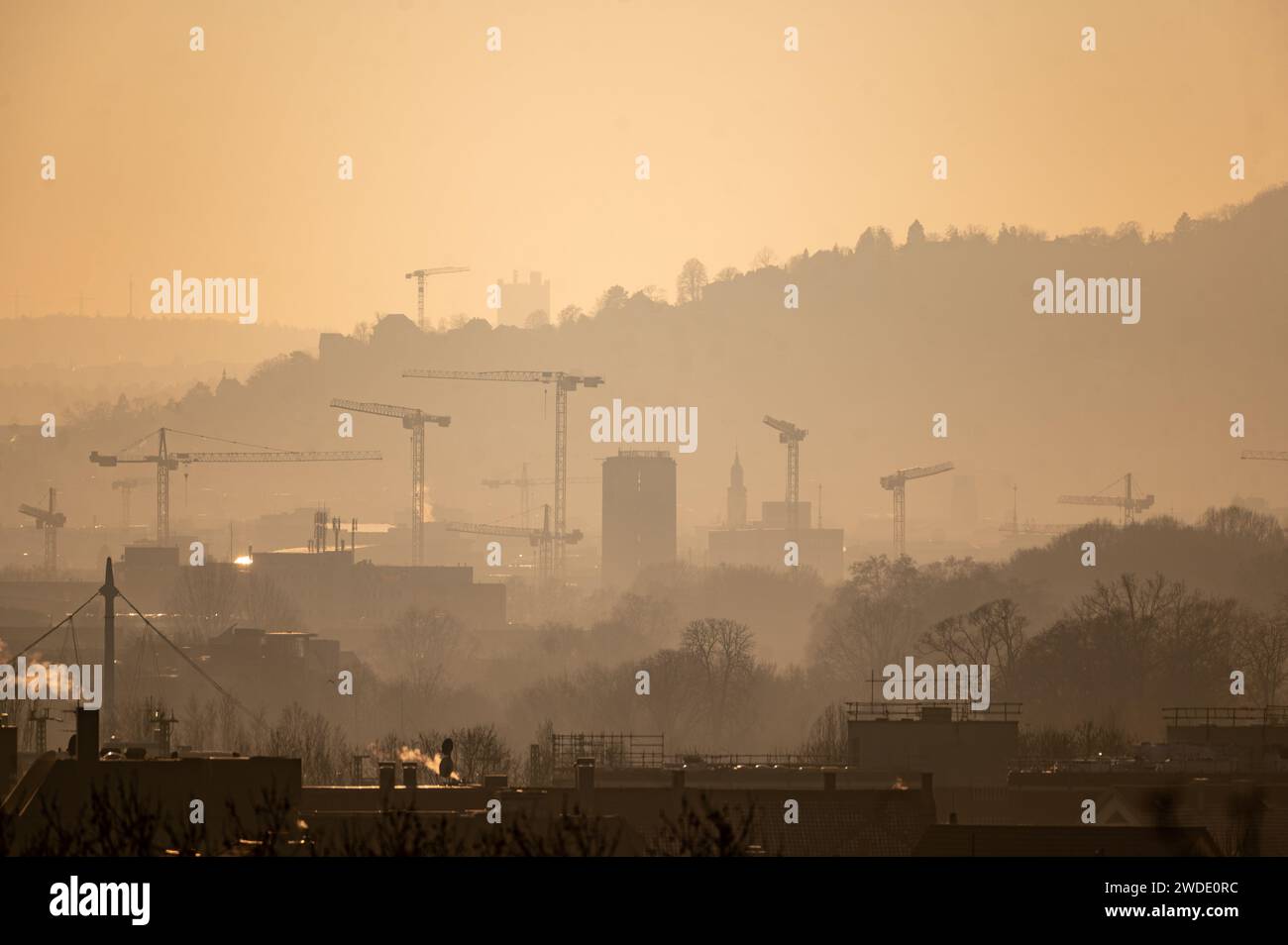 The Stuttgart Railway Station with the cranes of the Stuttgart 21 ...
