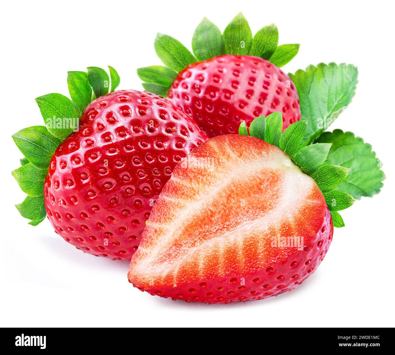 Strawberries and strawberry cross section isolated on white background ...
