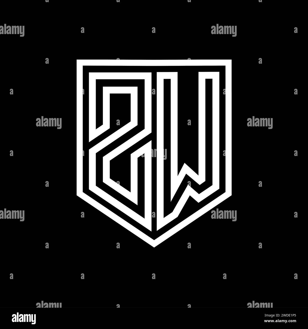 ZW Letter Logo monogram shield geometric line inside shield isolated ...