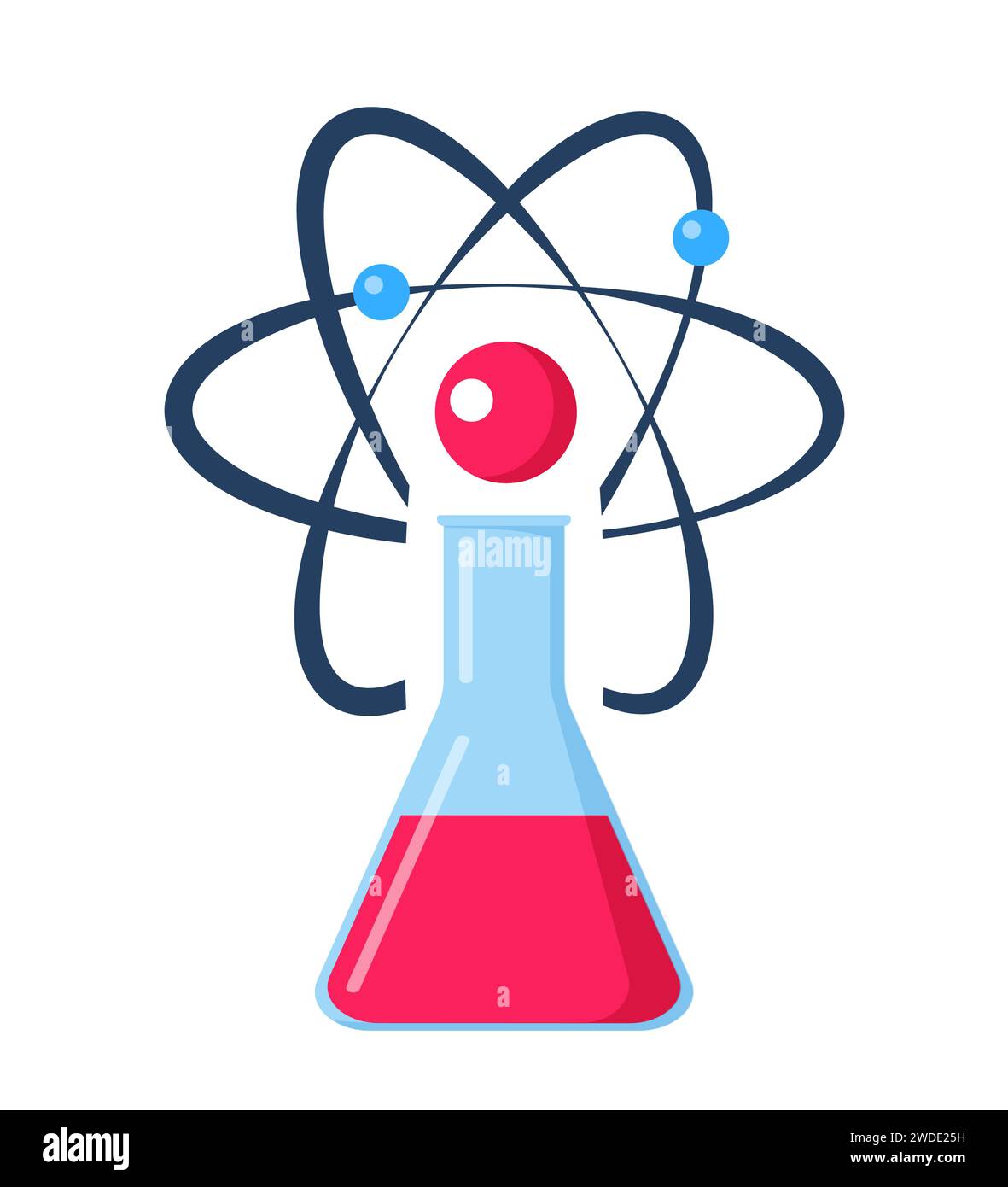 Chemical flask and atom icon. Laboratory experiment symbol, logo ...