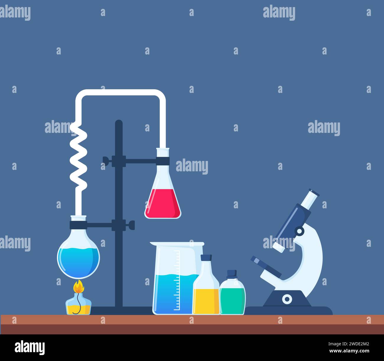 Chemical Laboratory with different glass flasks, vials, test-tubes with ...