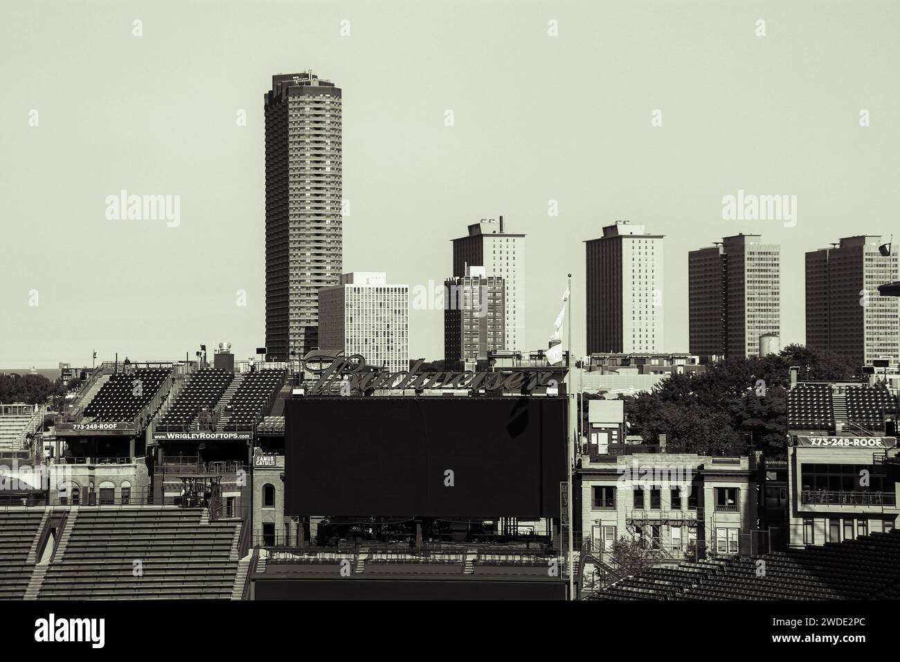 Wrigley Field display screen, home to the Chicago Cubs, an American ...