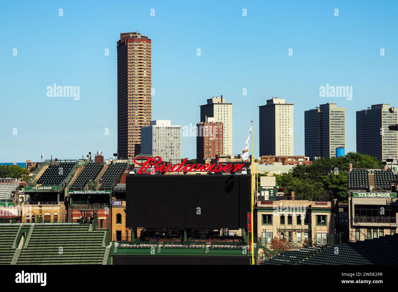 Wrigley Field display screen, home to the Chicago Cubs, an American ...