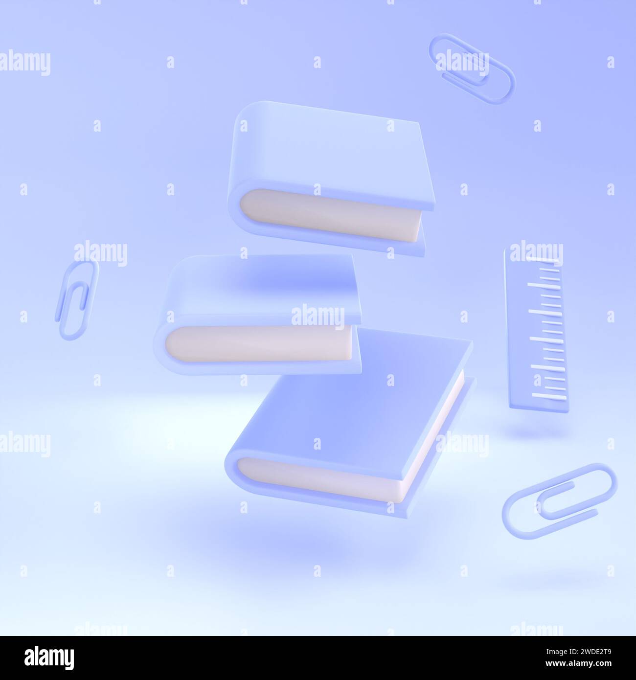 3D Stack of Closed Book and ruler falling down in air. Render ...