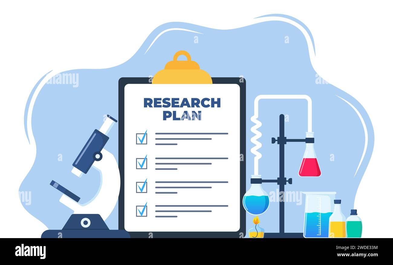 Chemical laboratory research plan on clipboard with checklist. Chemical ...