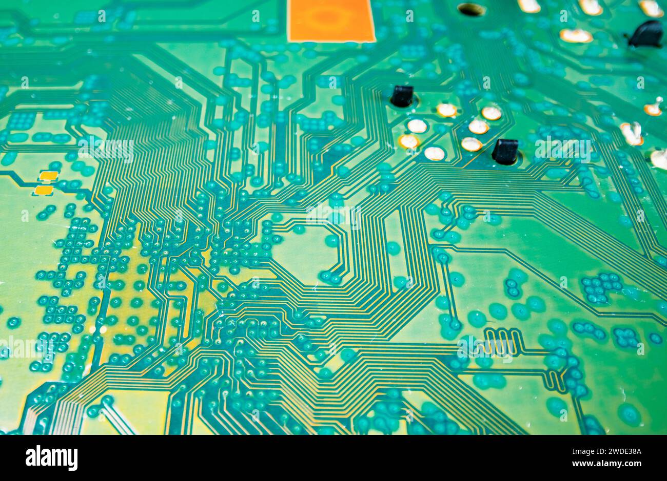 Technology background. High tech electronic circuit board background. Close-up macro electronic ...