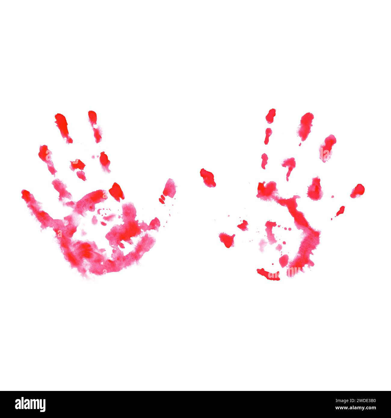 Left and Right hand pink handprints. Paint stains abstract background ...