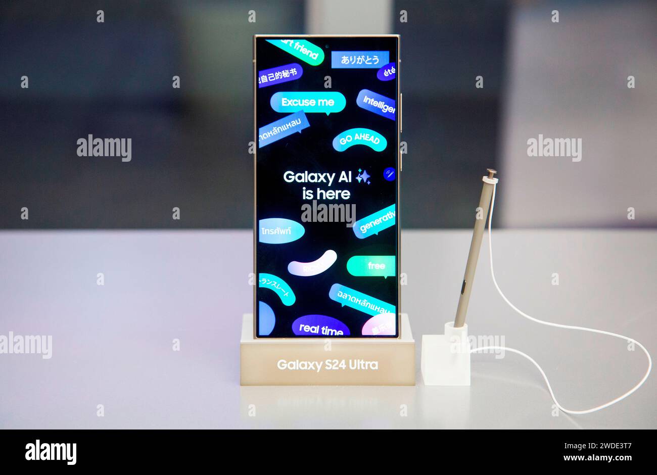 Samsung Galaxy S24, Jan 19, 2024 : Samsung Electronics' Galaxy S24 Ultra smartphone is displayed ...