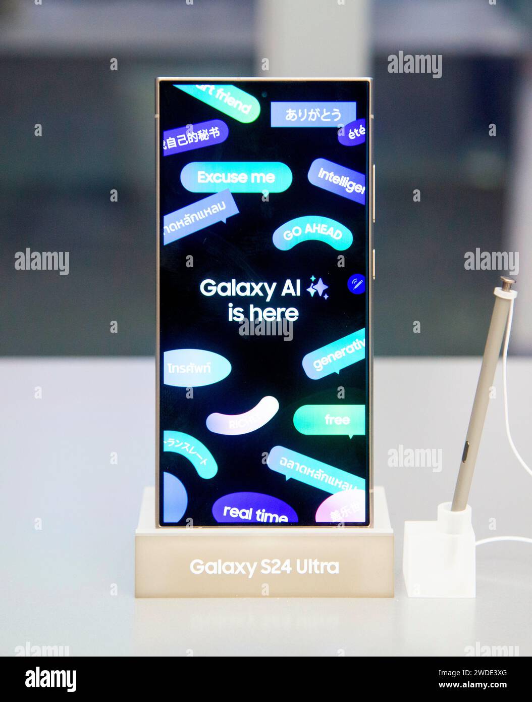 Samsung Galaxy S24, Jan 19, 2024 : Samsung Electronics' Galaxy S24 Ultra smartphone is displayed ...