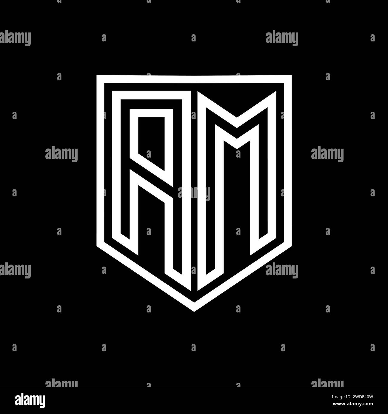 AM Letter Logo monogram shield geometric line inside shield isolated ...