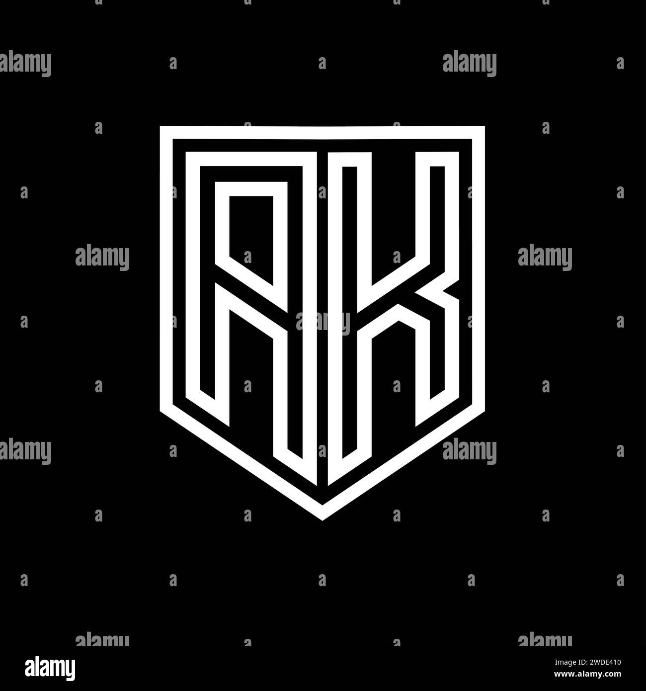 AK Letter Logo monogram shield geometric line inside shield isolated ...