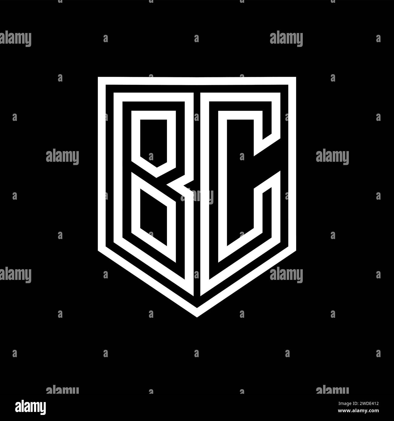 BC Letter Logo monogram shield geometric line inside shield isolated ...