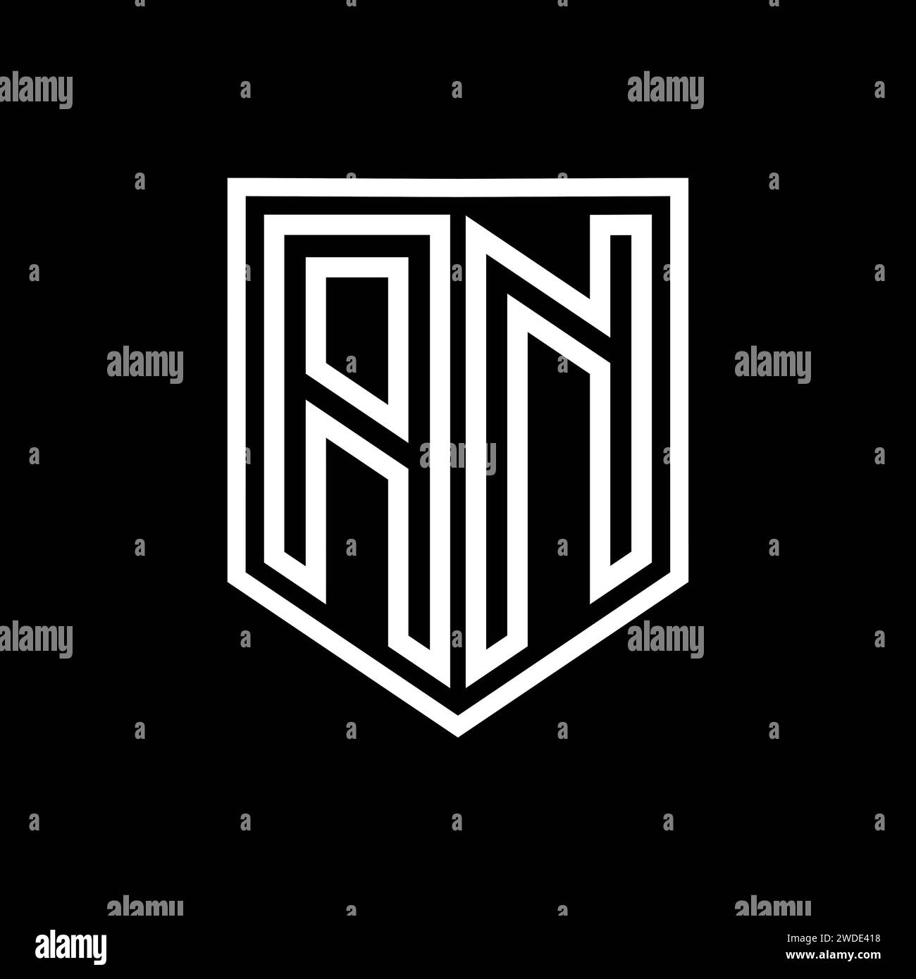 AN Letter Logo monogram shield geometric line inside shield isolated ...