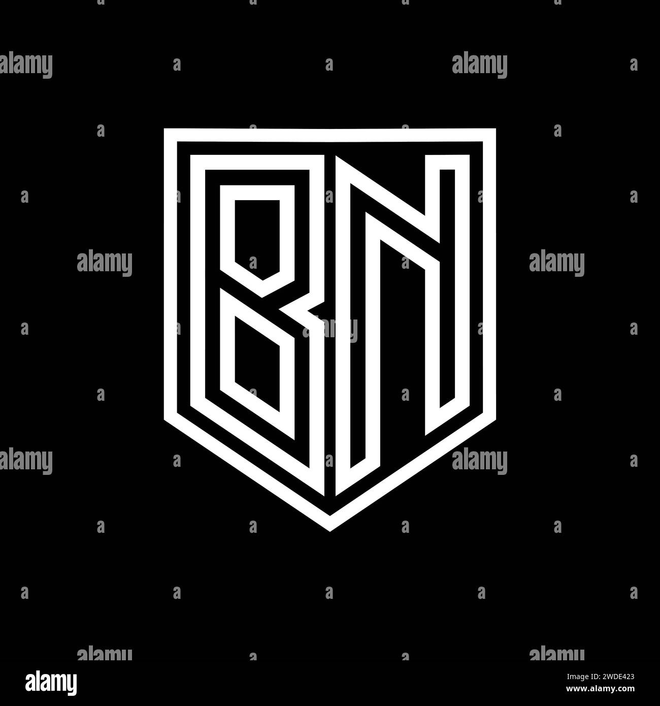 BN Letter Logo monogram shield geometric line inside shield isolated ...