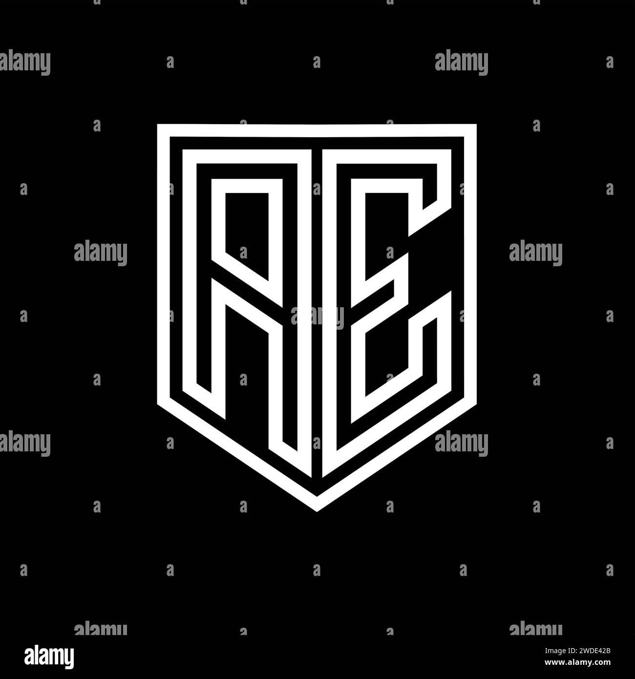 AE Letter Logo monogram shield geometric line inside shield isolated ...