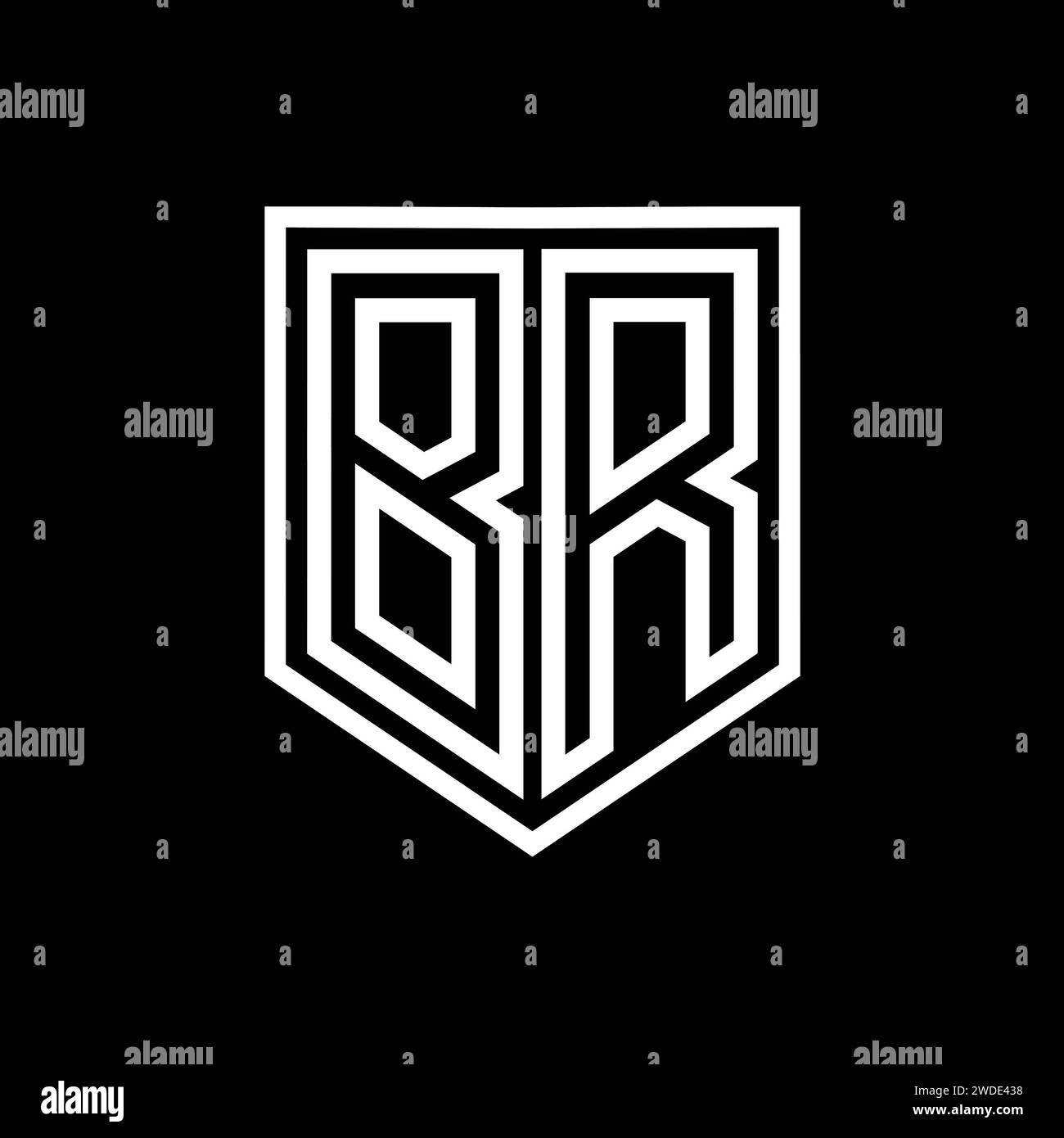 BR Letter Logo monogram shield geometric line inside shield isolated ...