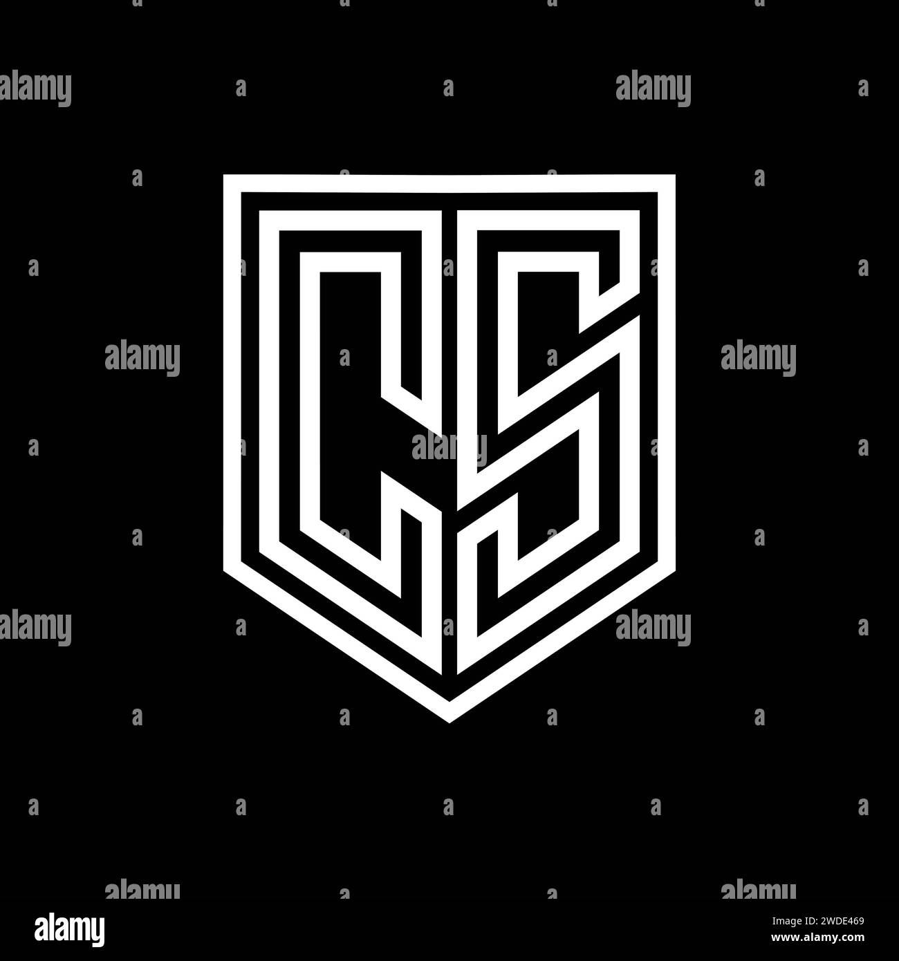 CS Letter Logo monogram shield geometric line inside shield isolated ...