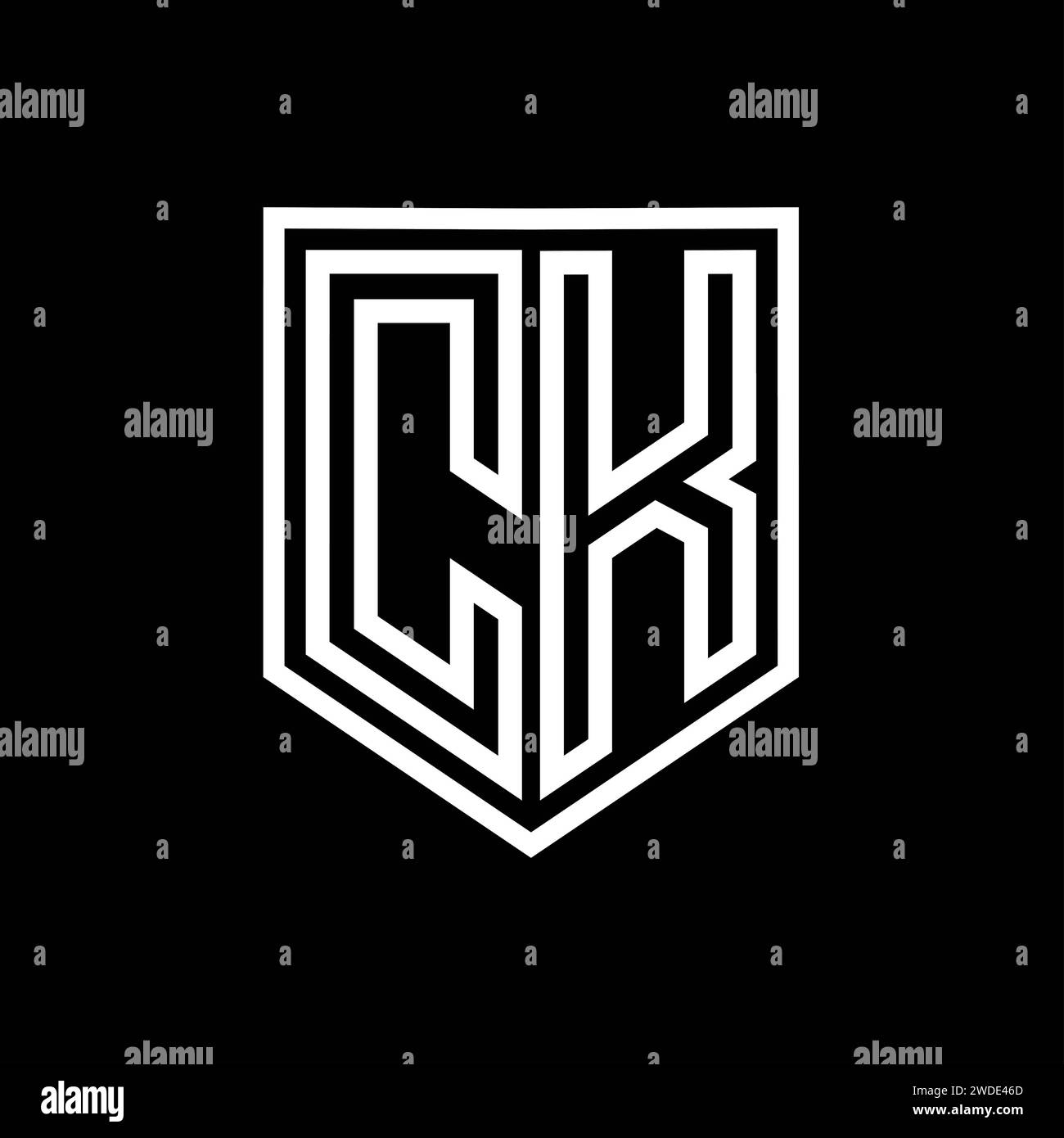 CK Letter Logo monogram shield geometric line inside shield isolated ...