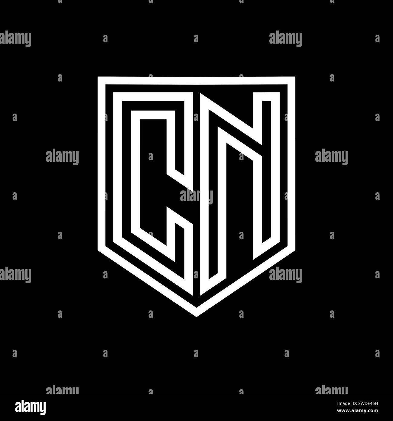 CN Letter Logo monogram shield geometric line inside shield isolated ...