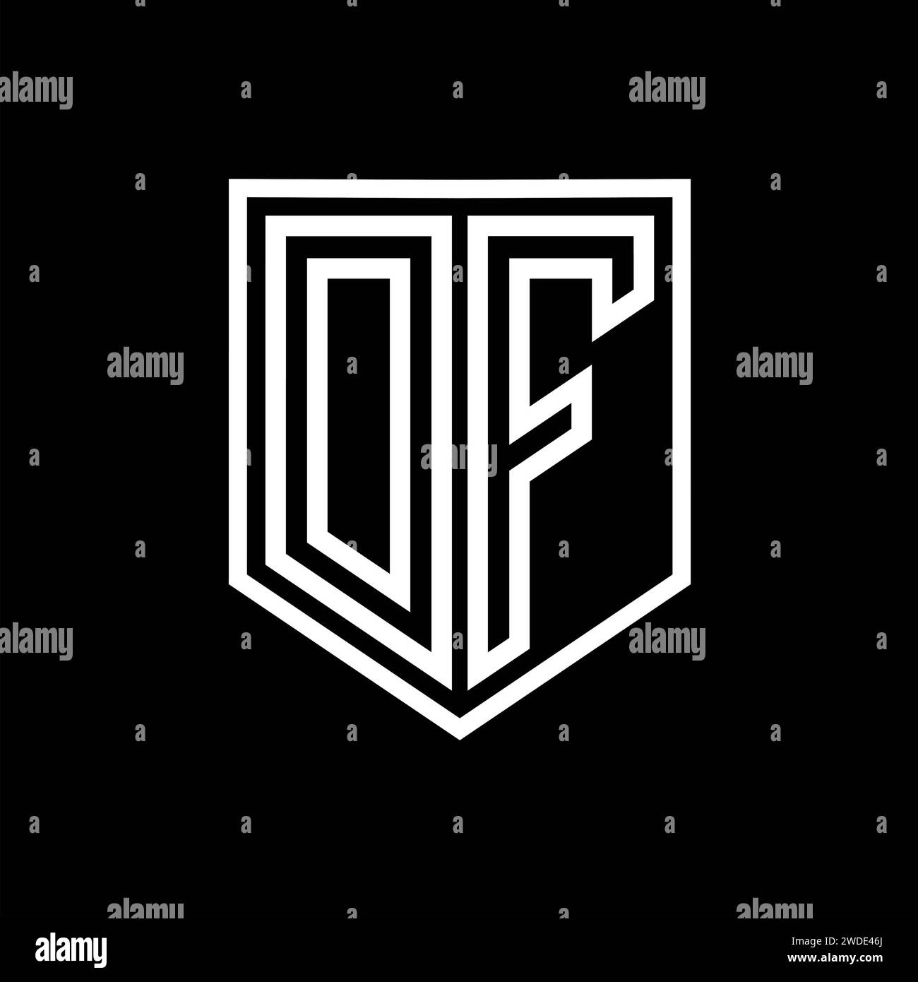 DF Letter Logo monogram shield geometric line inside shield isolated ...