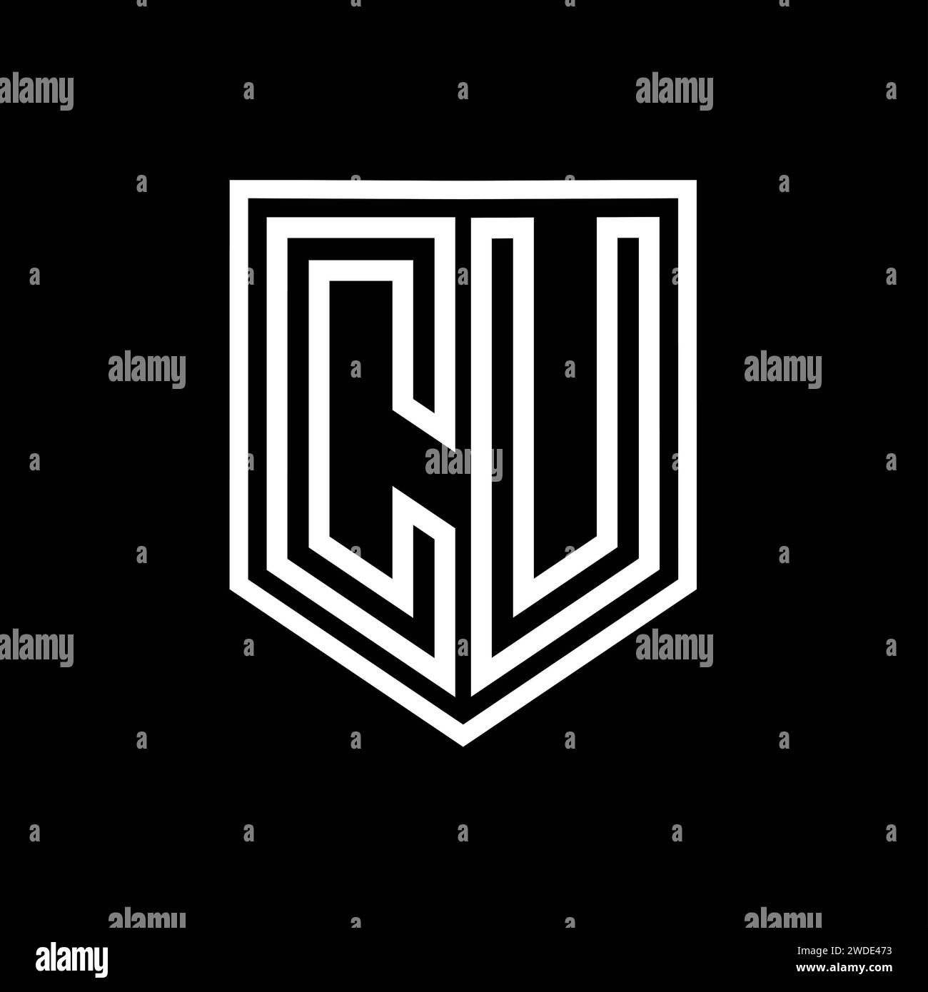 CU Letter Logo monogram shield geometric line inside shield isolated ...