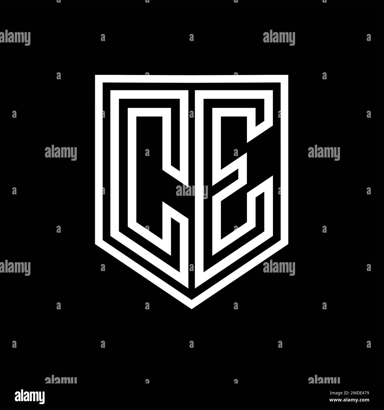 CE Letter Logo monogram shield geometric line inside shield isolated ...