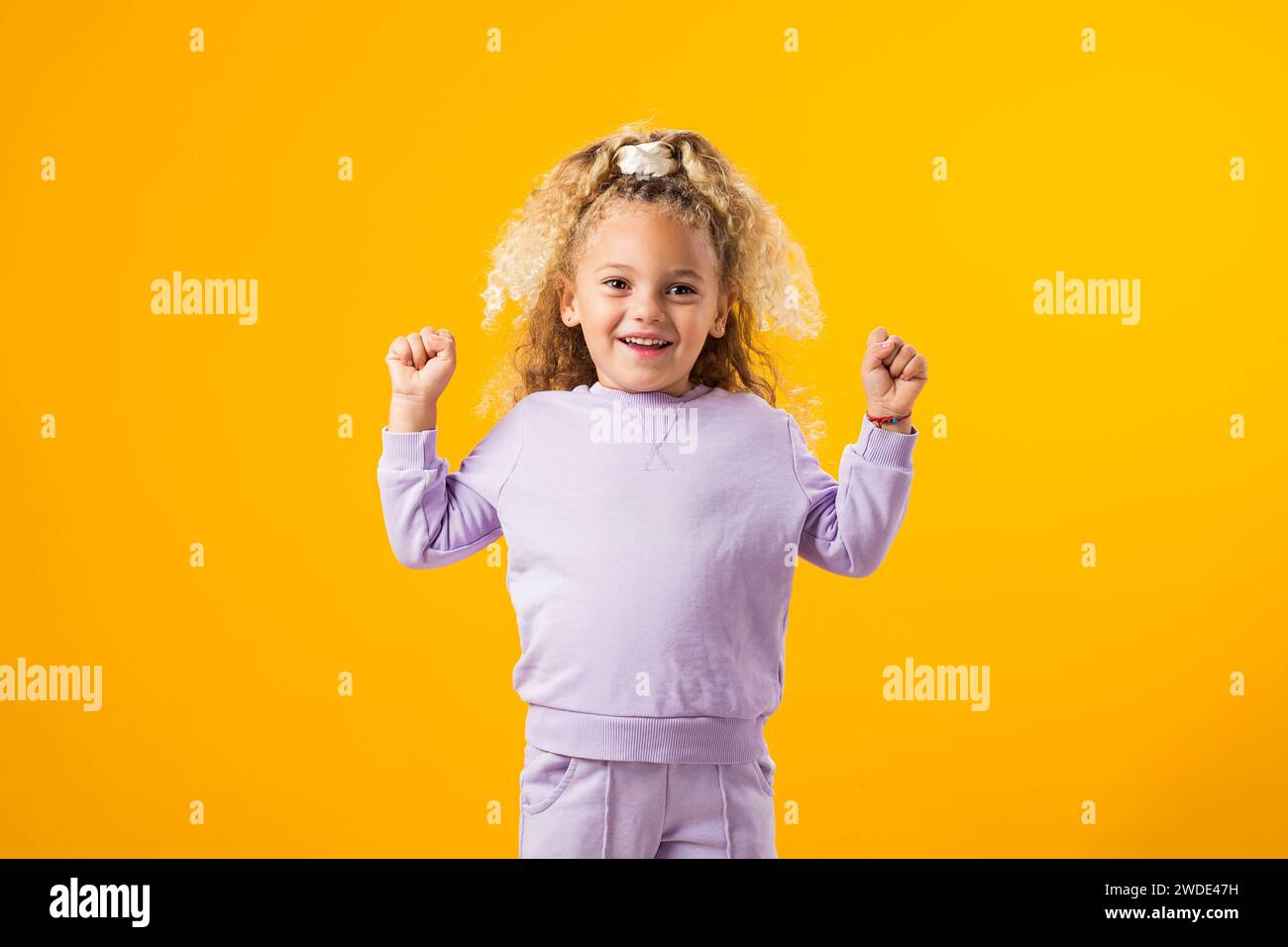 Portrait of Child Girl Celebrating Victory with a Winning Gesture Stock ...