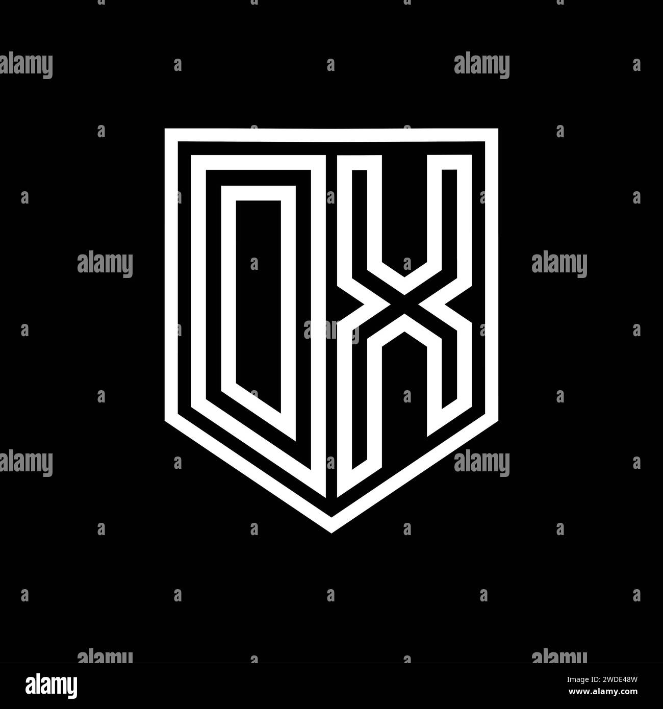 DX Letter Logo monogram shield geometric line inside shield isolated ...