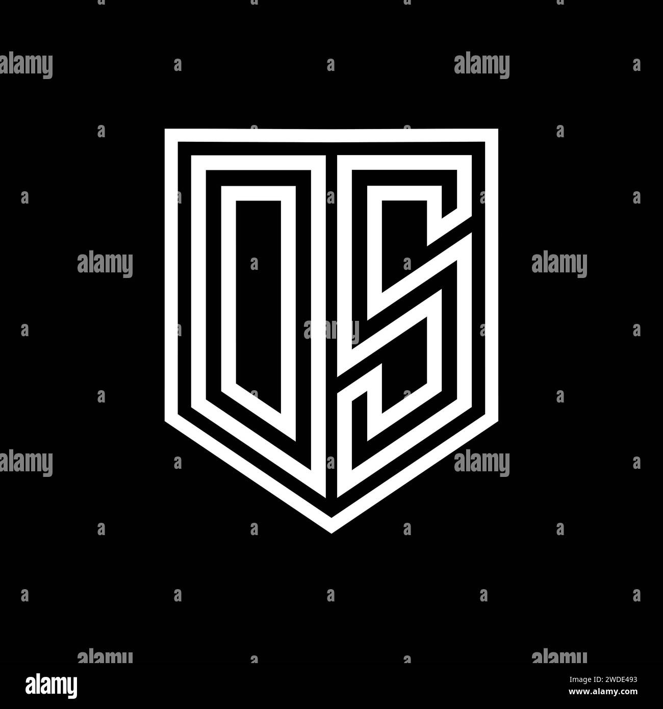 DS Letter Logo monogram shield geometric line inside shield isolated ...