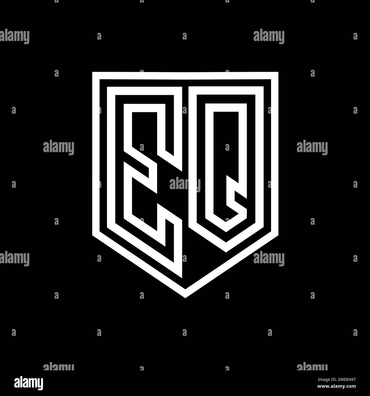 EQ Letter Logo monogram shield geometric line inside shield isolated ...