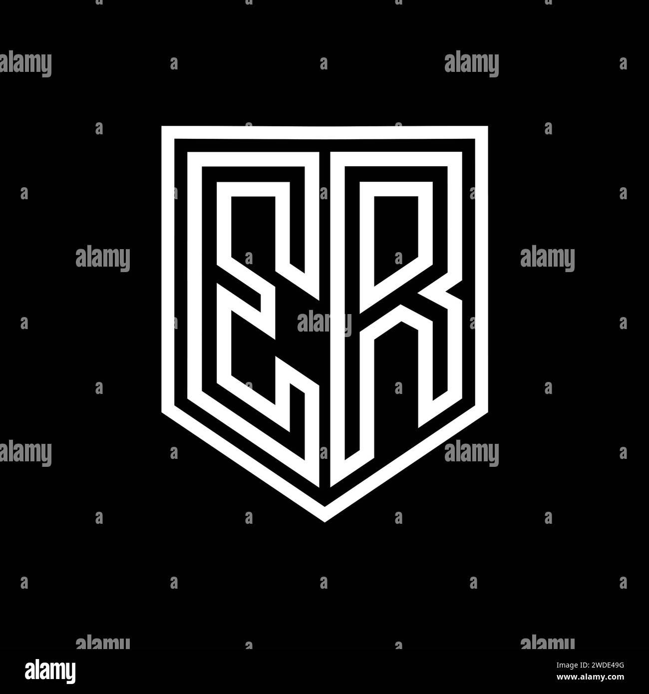 ER Letter Logo monogram shield geometric line inside shield isolated ...