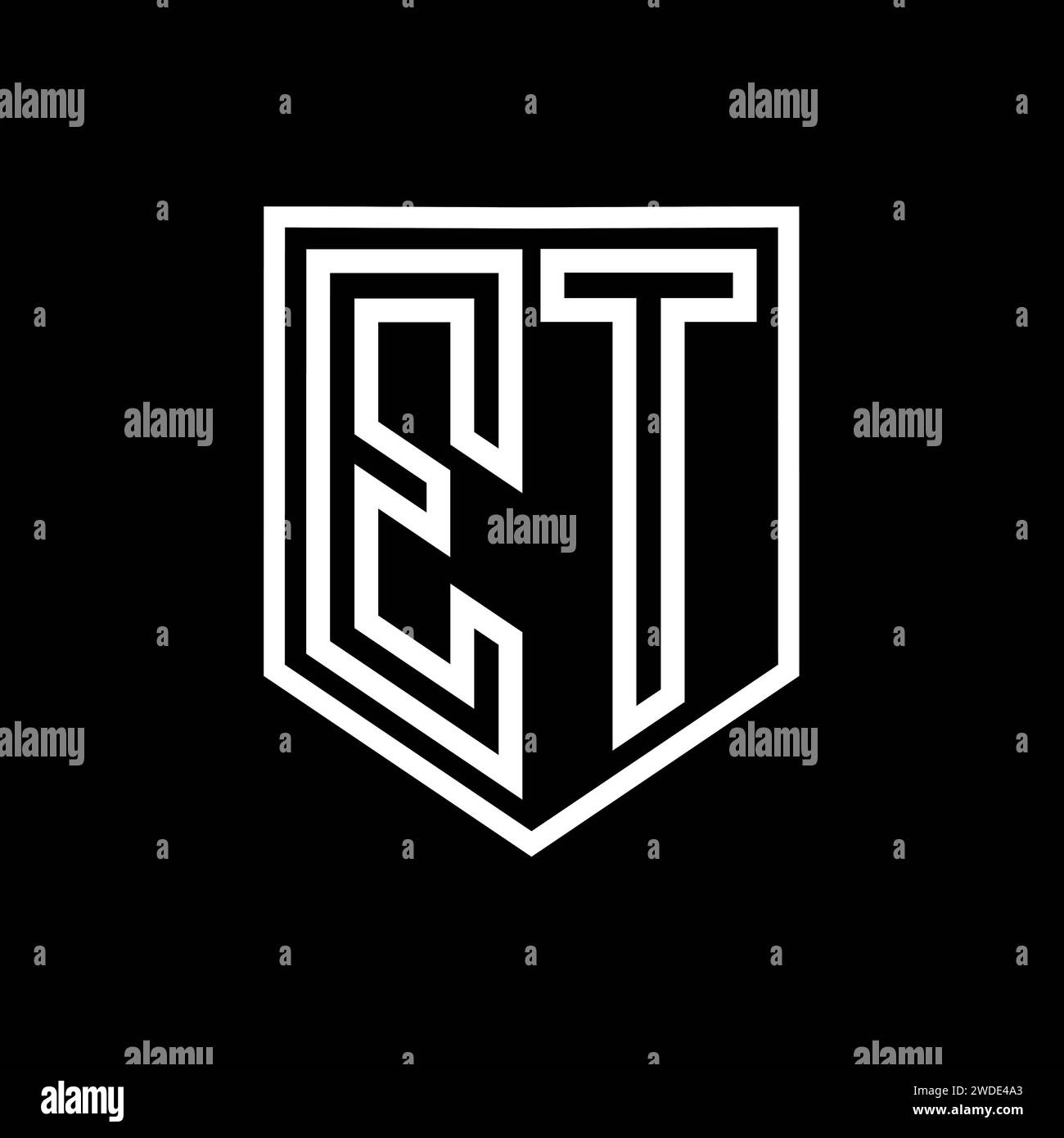 ET Letter Logo monogram shield geometric line inside shield isolated ...