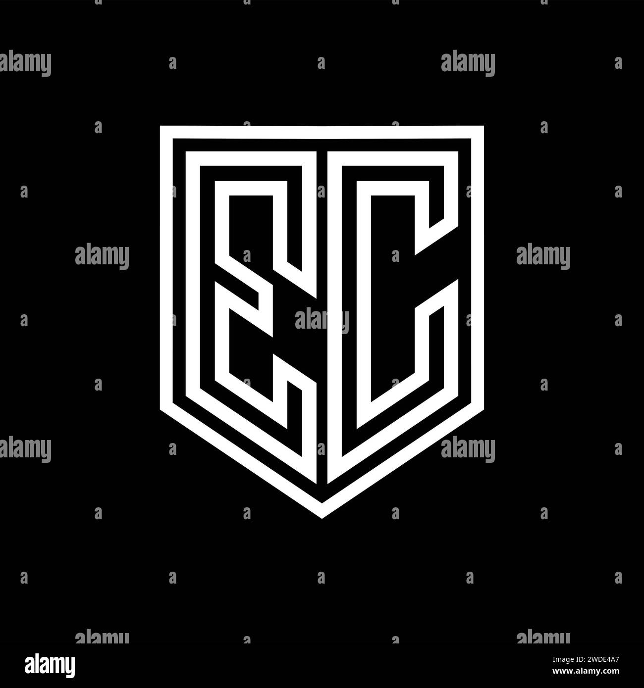 EC Letter Logo monogram shield geometric line inside shield isolated ...