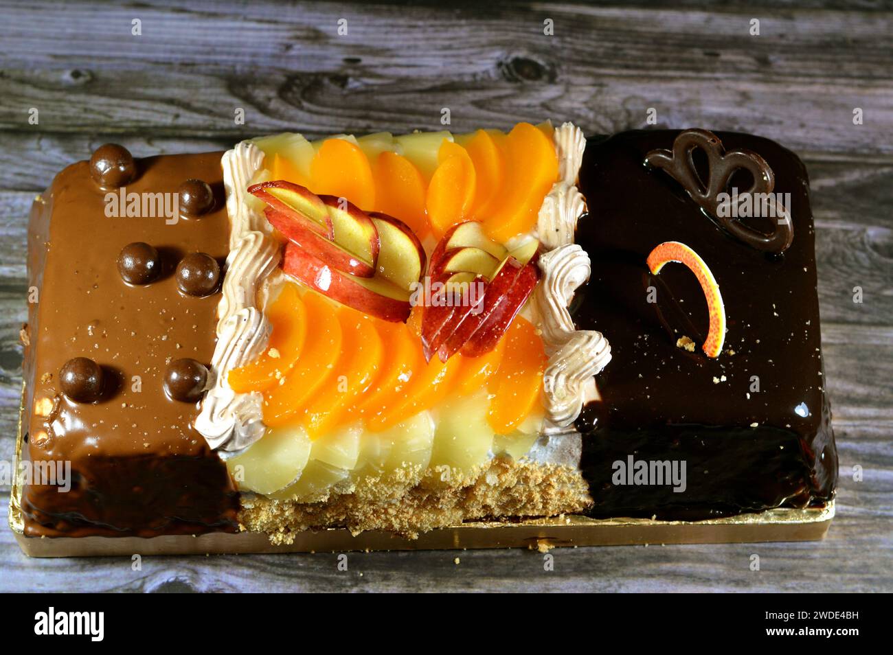 Birthday cake of three different pieces spongy creamy cake for ...