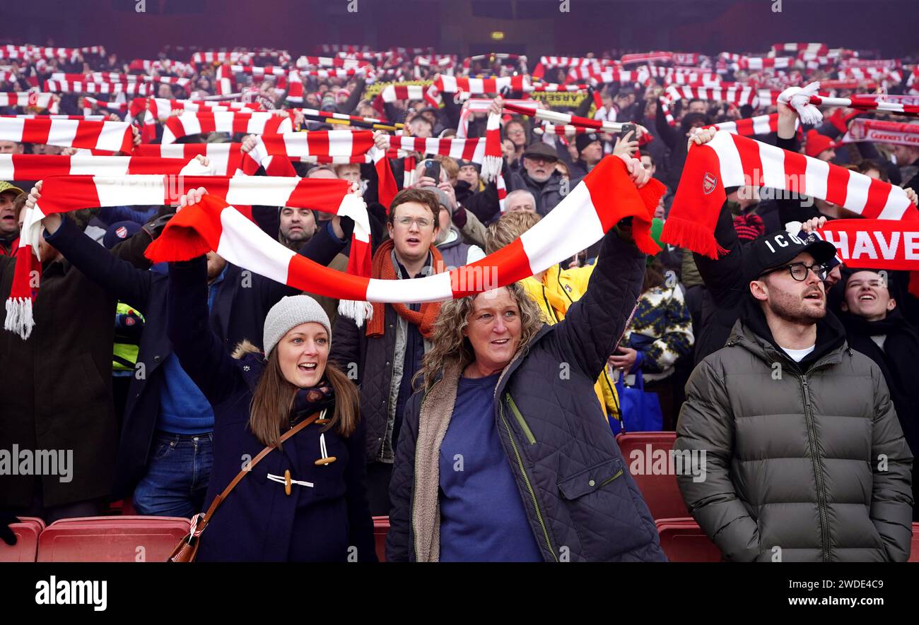 Arsenal fans show their support in the stands before the Premier League ...