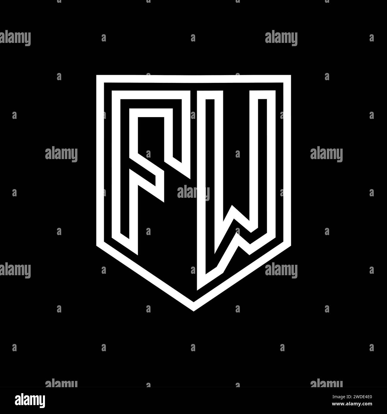 FW Letter Logo monogram shield geometric line inside shield isolated ...