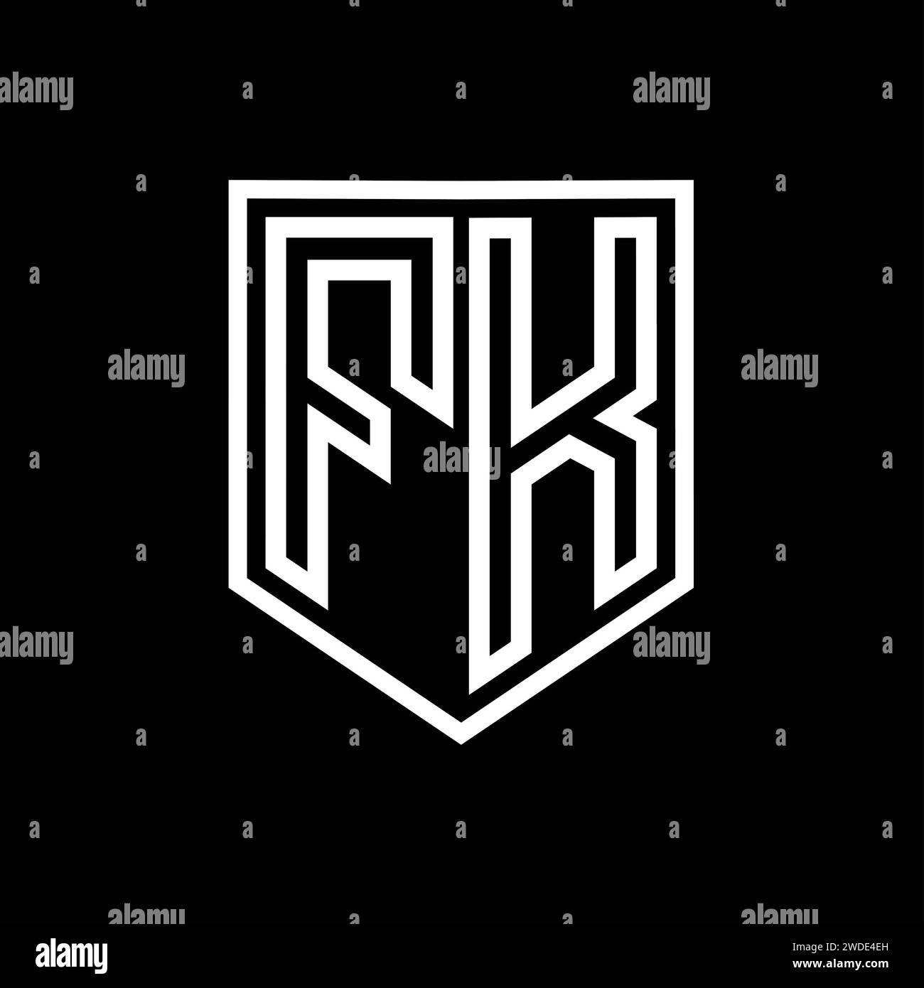 FK Letter Logo monogram shield geometric line inside shield isolated ...