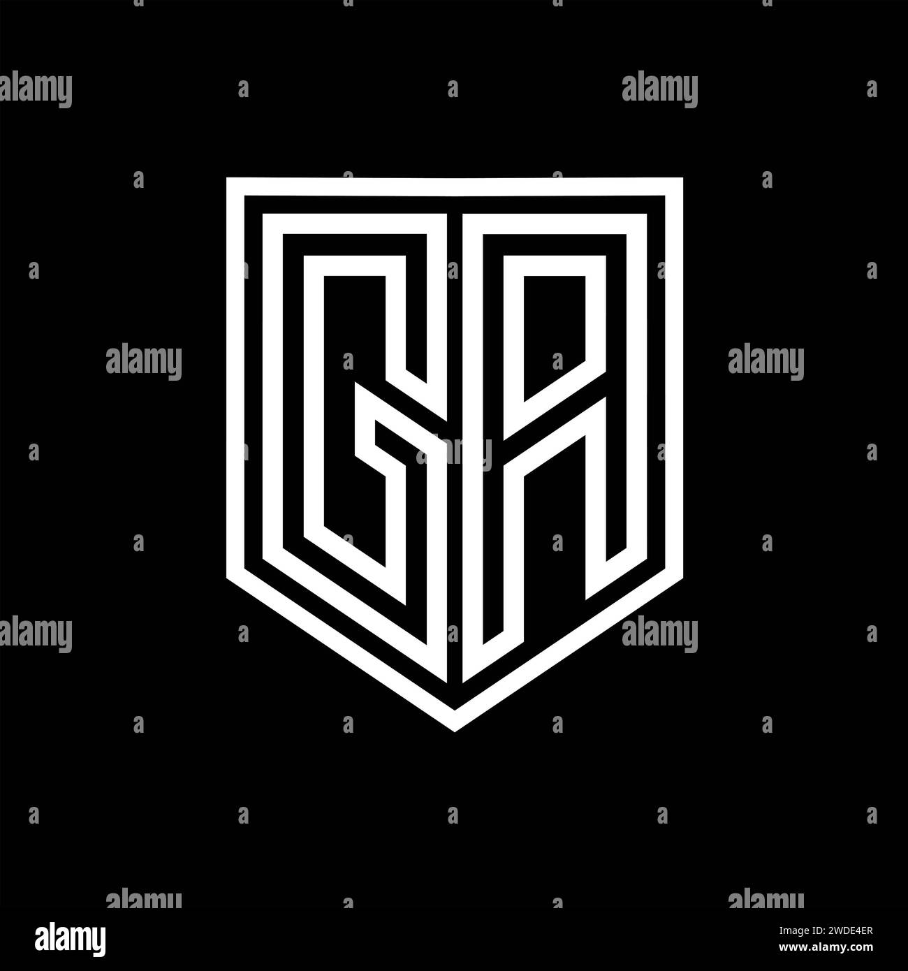 GA Letter Logo monogram shield geometric line inside shield isolated ...