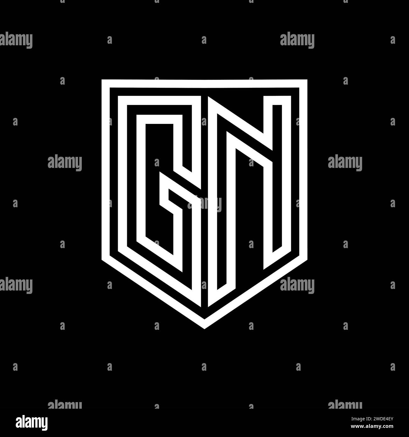 GN Letter Logo monogram shield geometric line inside shield isolated style design template Stock ...