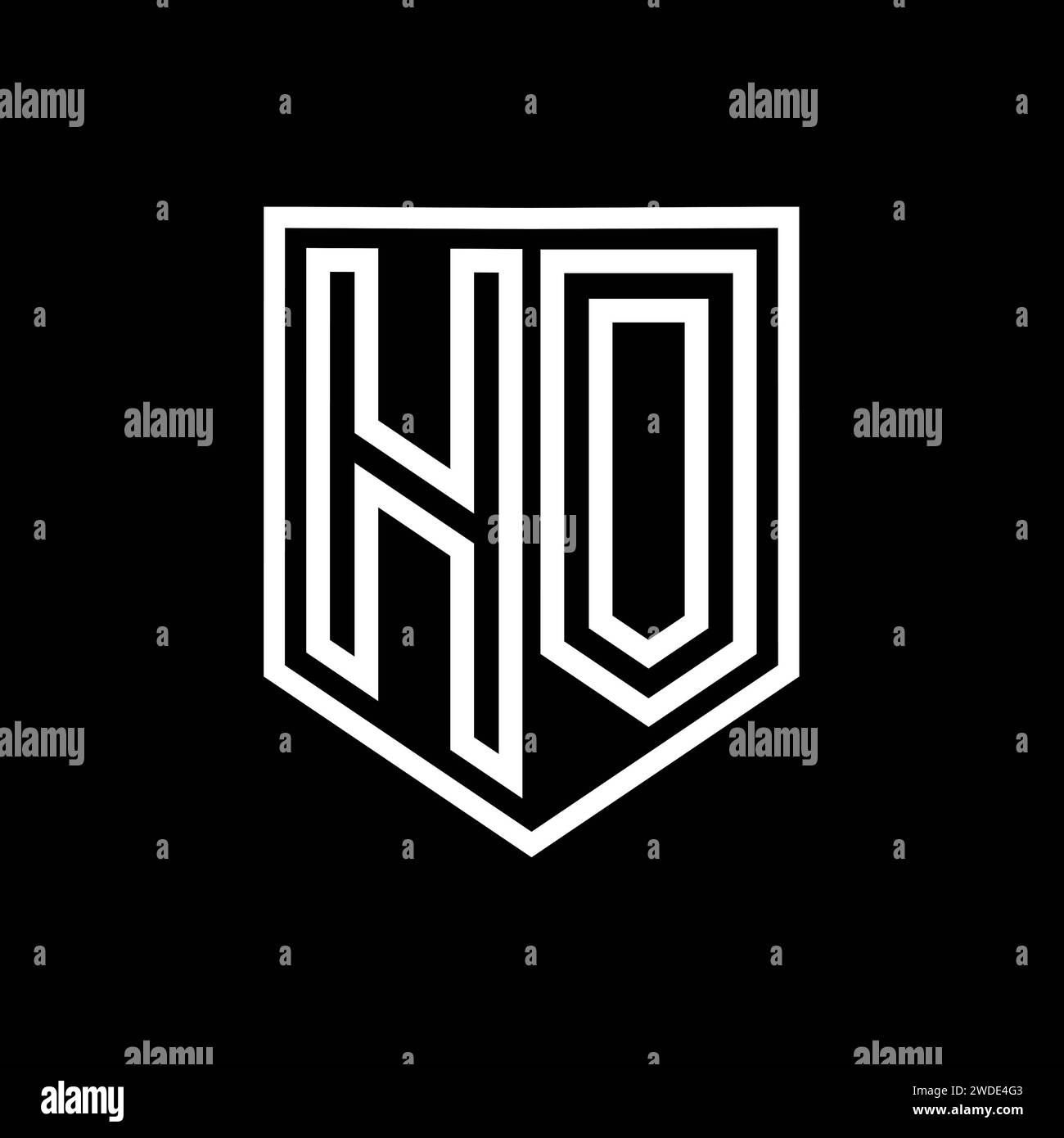 HO Letter Logo monogram shield geometric line inside shield isolated ...