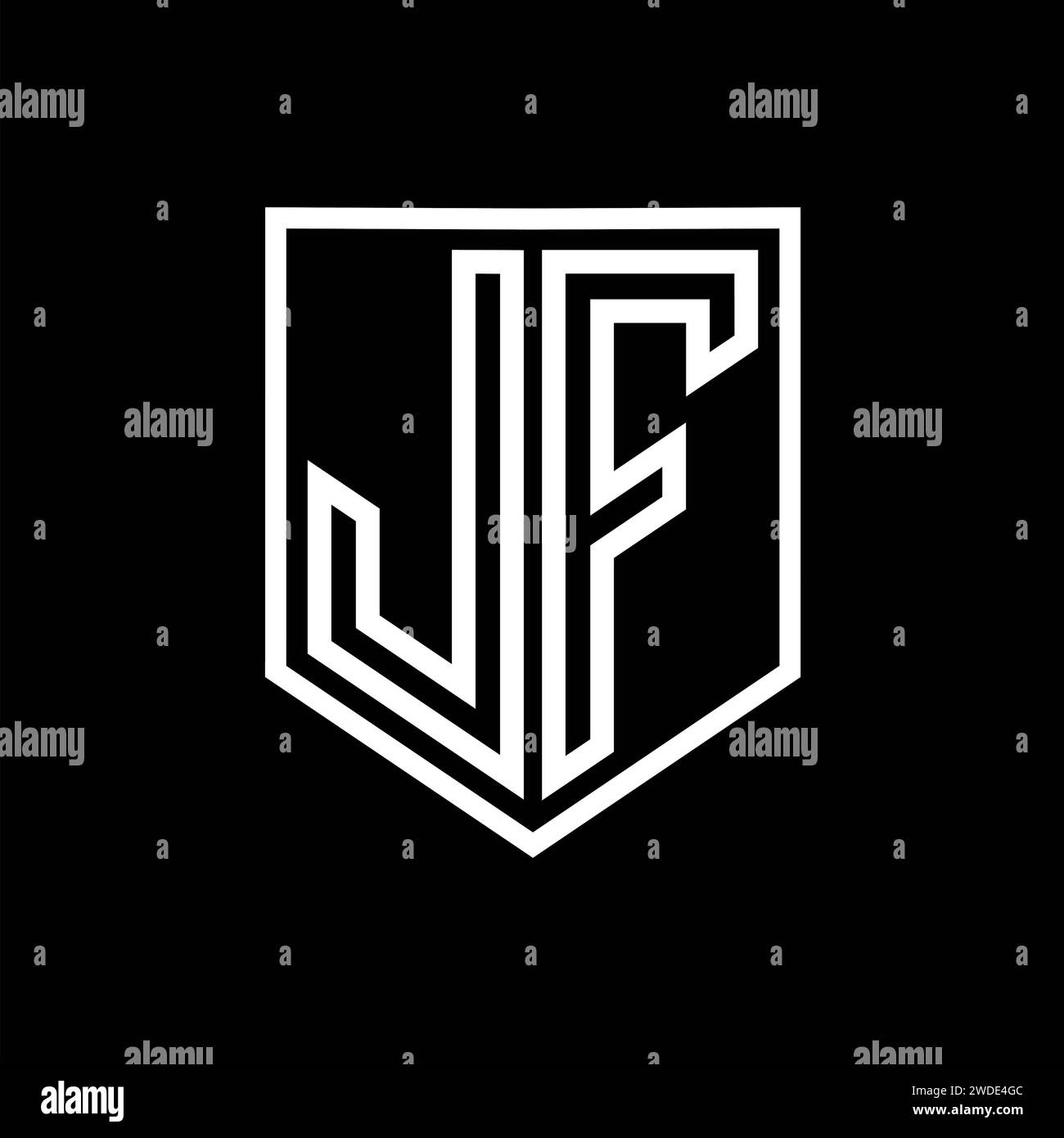 JF Letter Logo monogram shield geometric line inside shield isolated ...