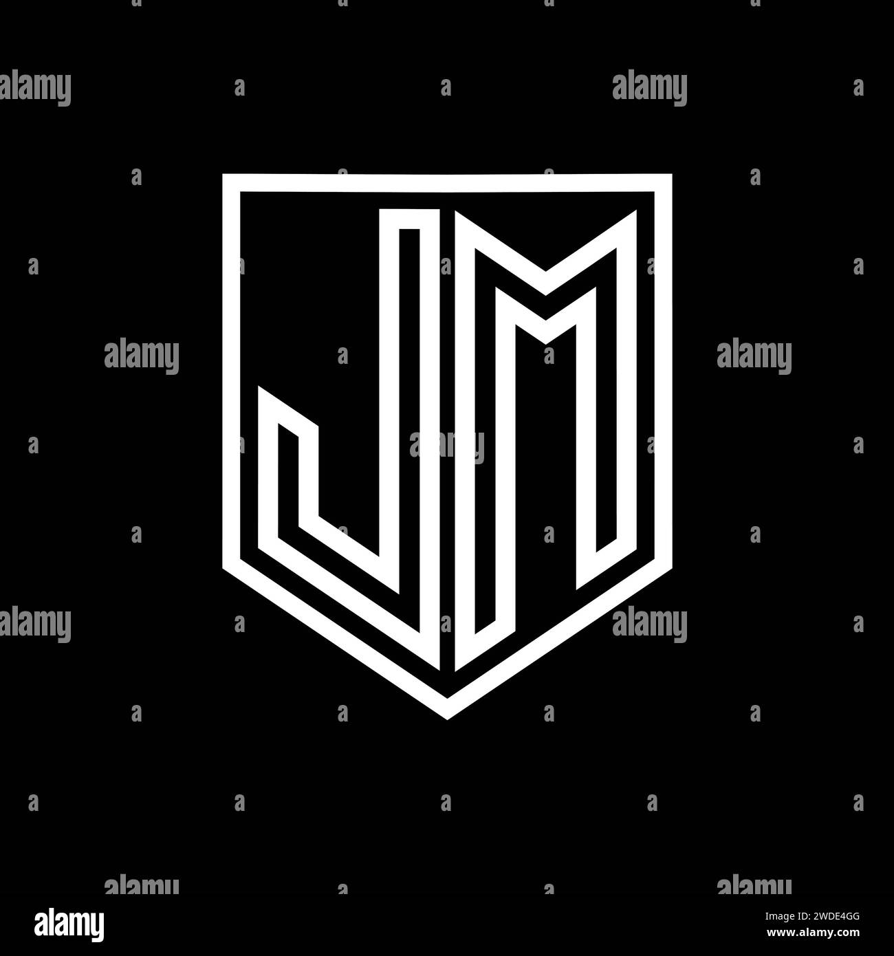 JM Letter Logo monogram shield geometric line inside shield isolated ...