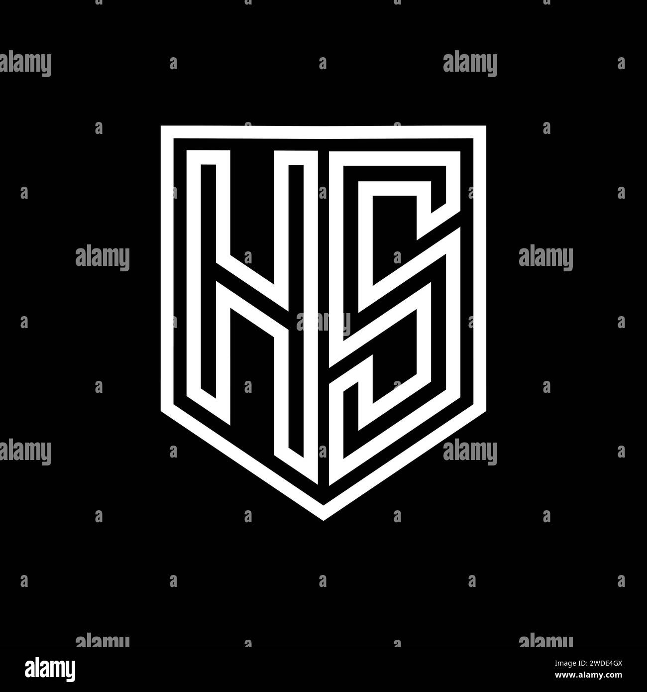 HS Letter Logo monogram shield geometric line inside shield isolated ...