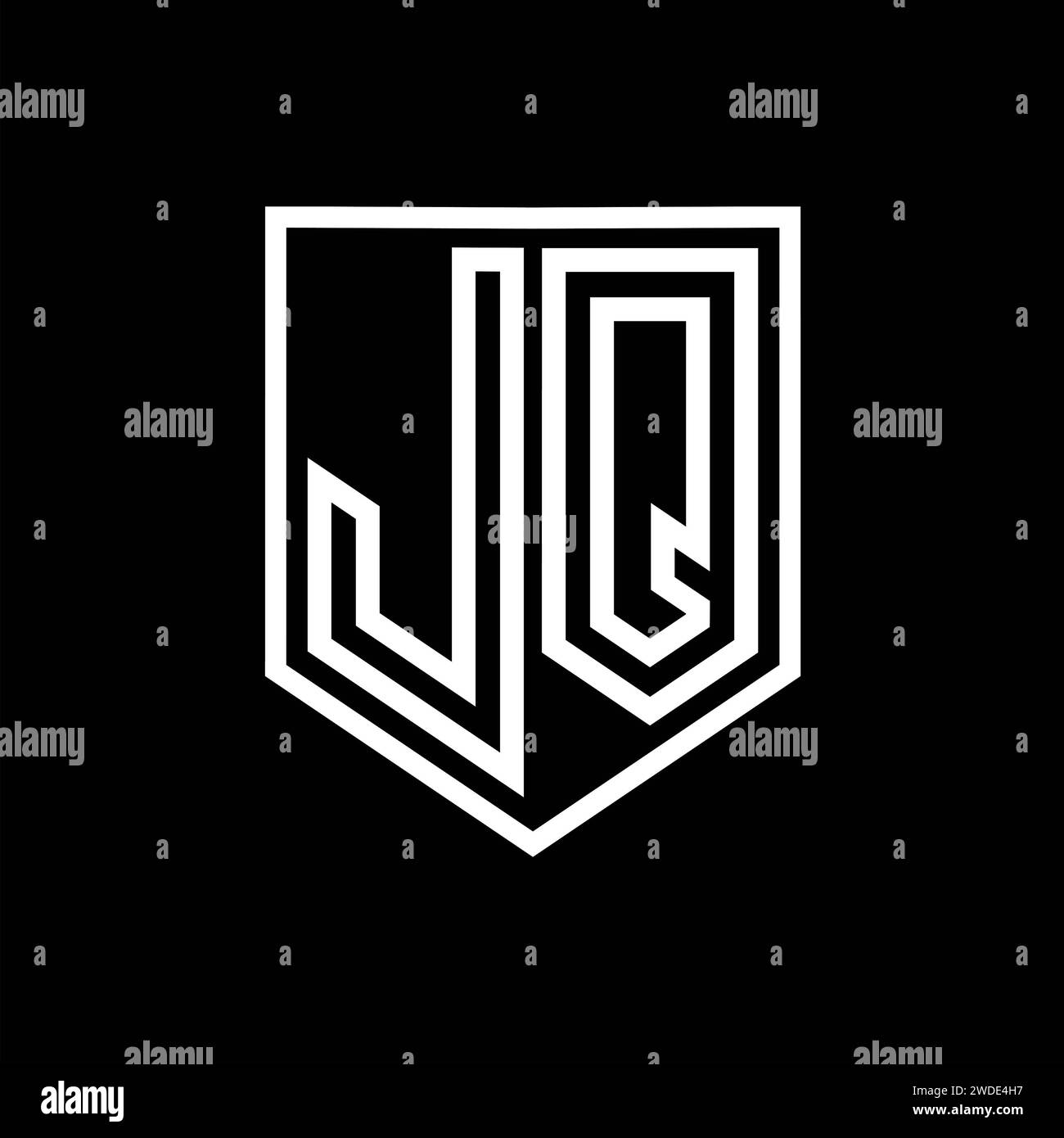 JQ Letter Logo monogram shield geometric line inside shield isolated ...