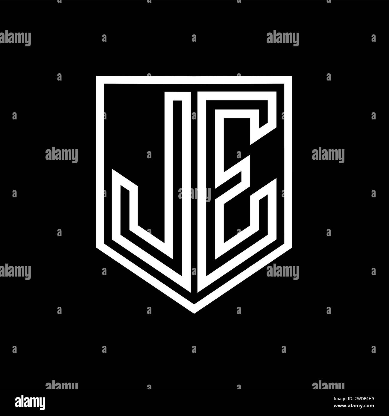 JE Letter Logo monogram shield geometric line inside shield isolated ...