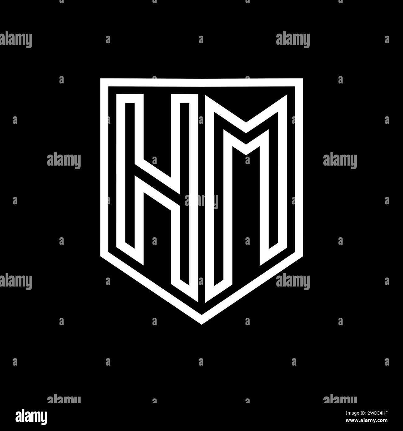 HM Letter Logo monogram shield geometric line inside shield isolated ...