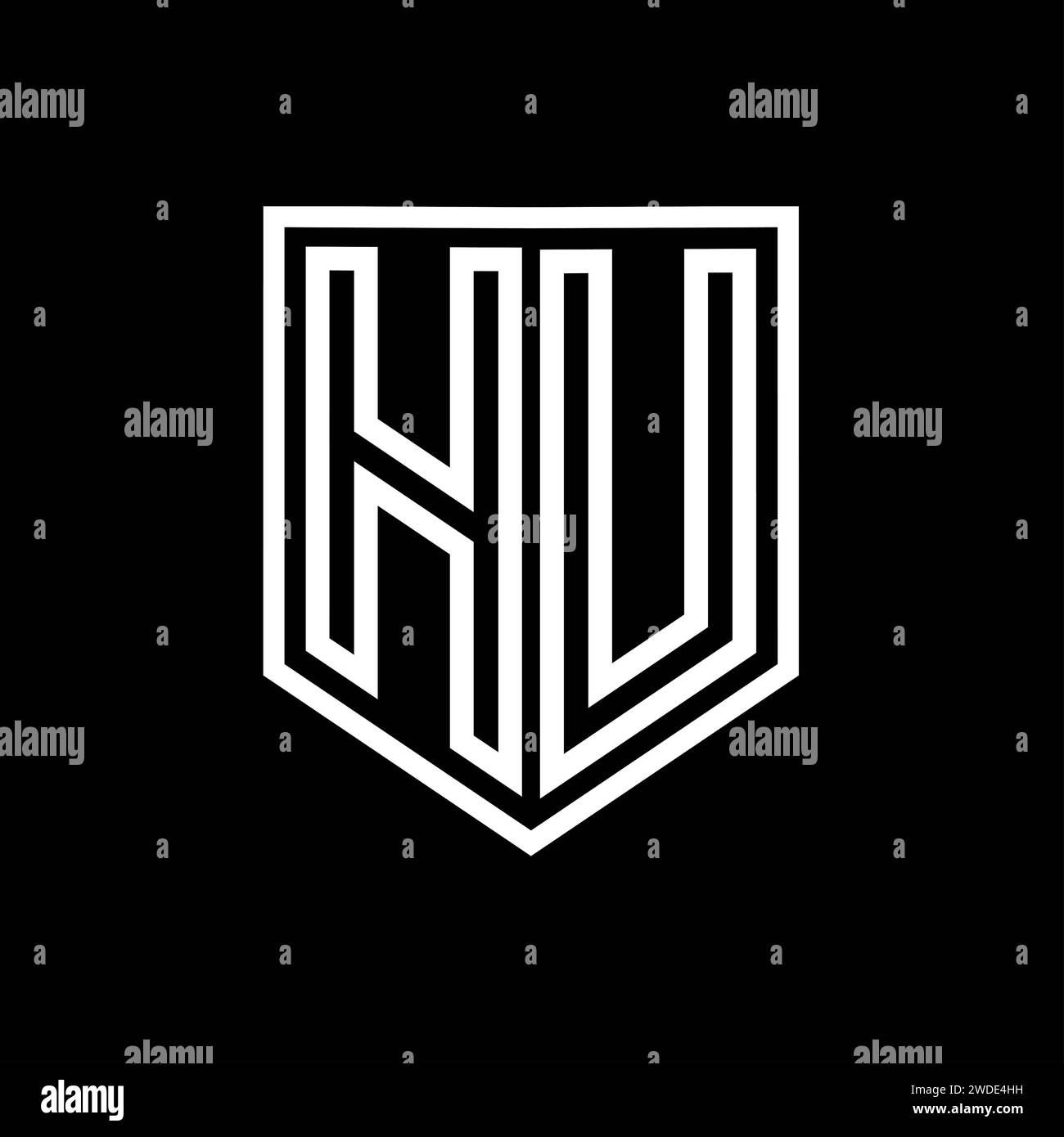 HU Letter Logo monogram shield geometric line inside shield isolated ...
