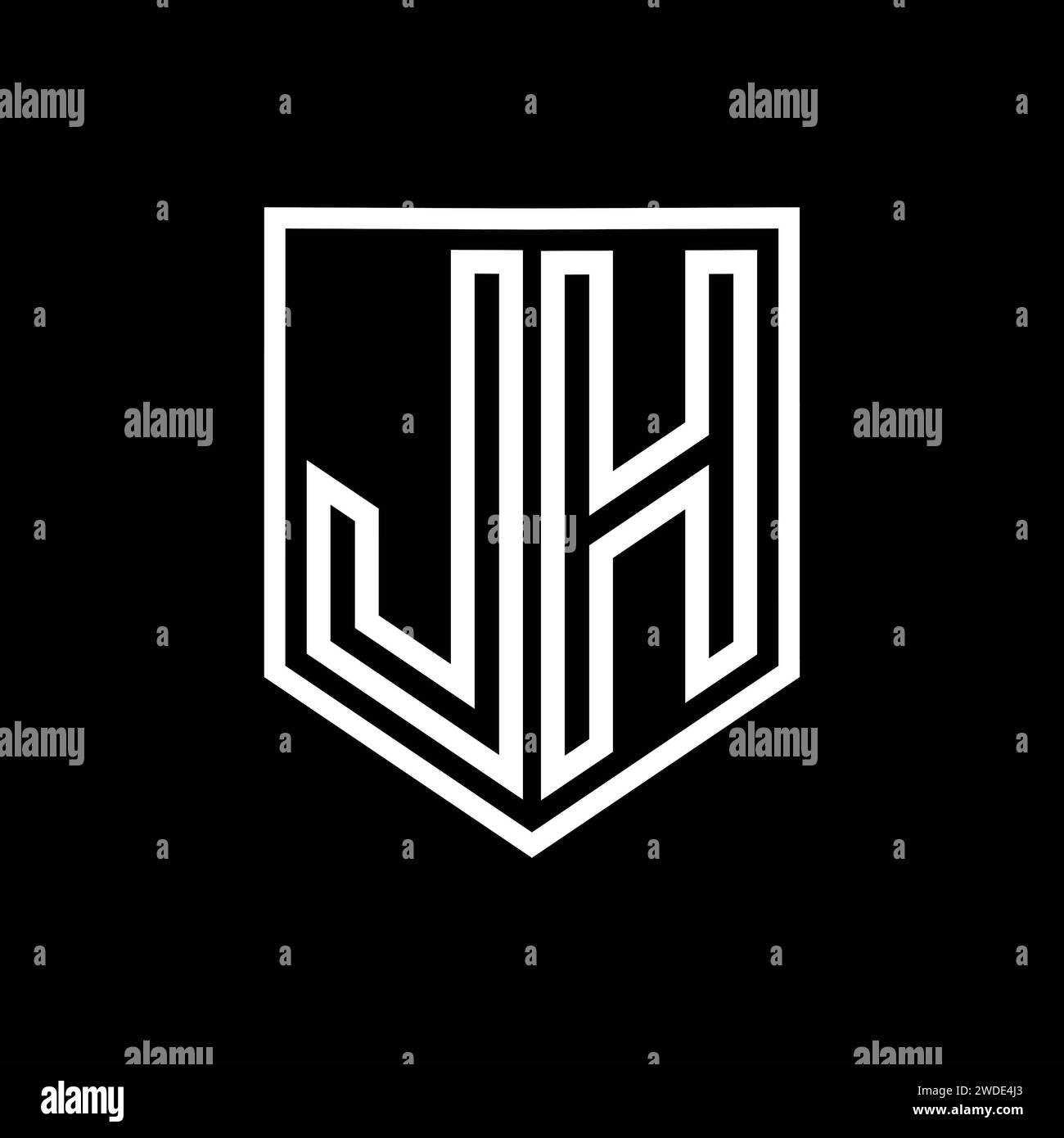 JH Letter Logo monogram shield geometric line inside shield isolated ...