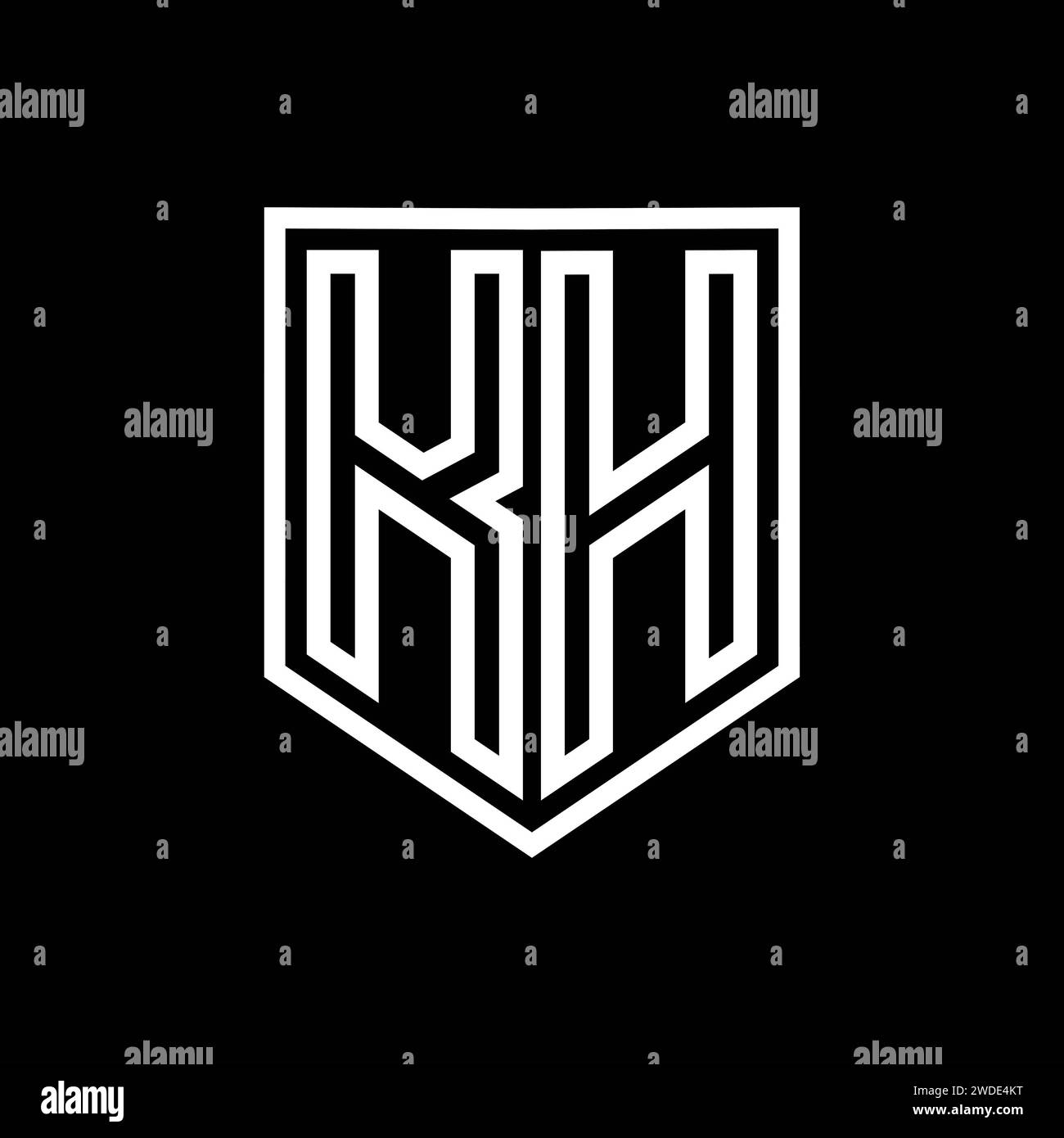 KH Letter Logo monogram shield geometric line inside shield isolated ...