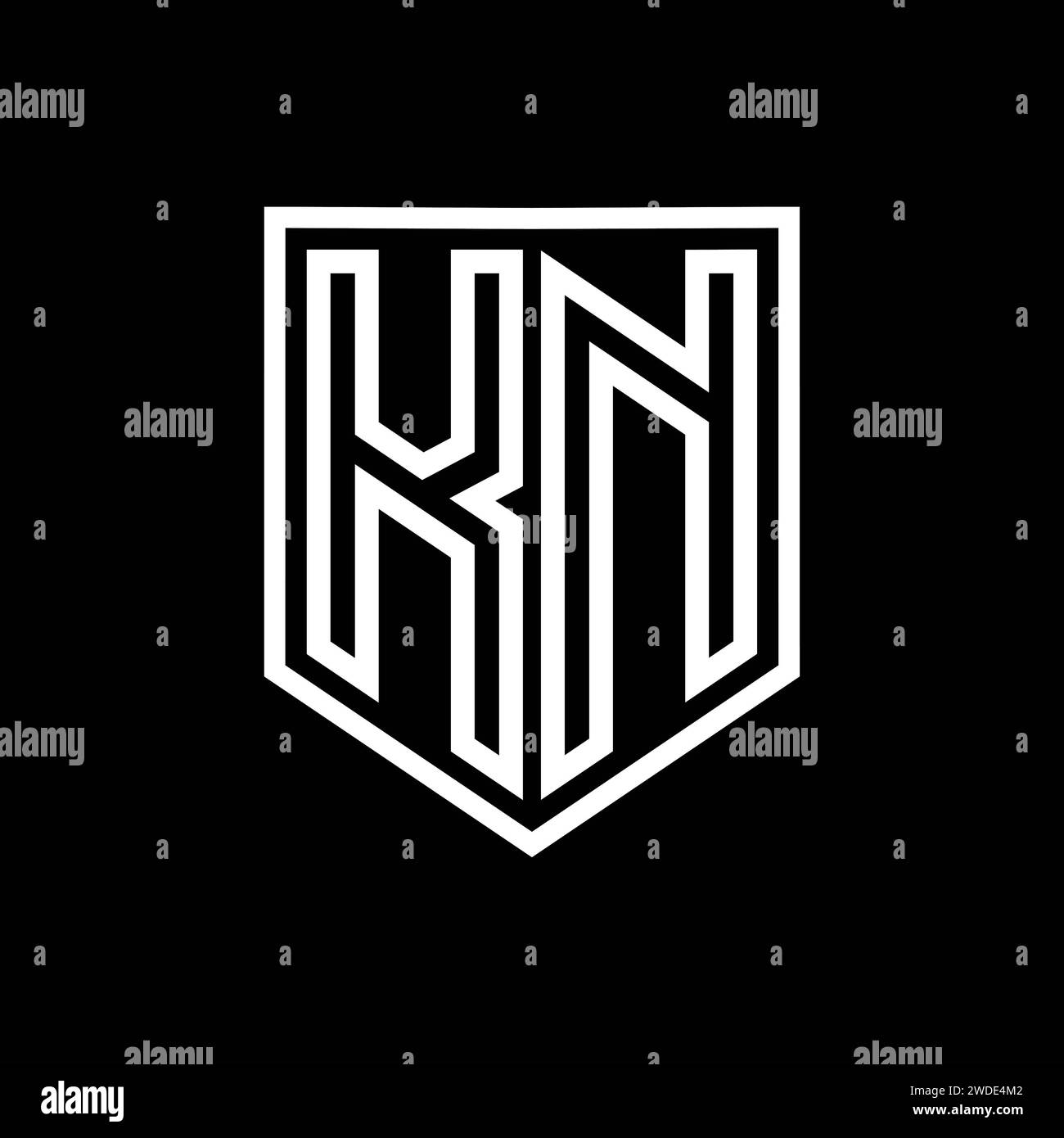KN Letter Logo monogram shield geometric line inside shield isolated ...